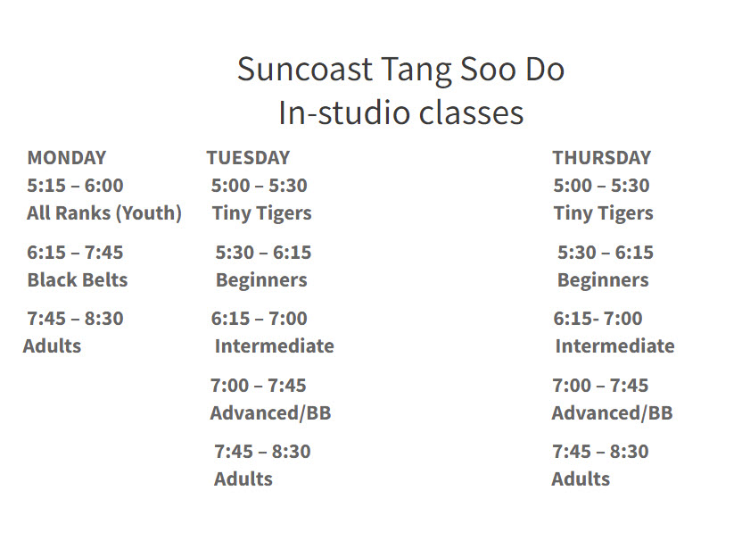 Class Schedule - Suncoast Tang Soo Do